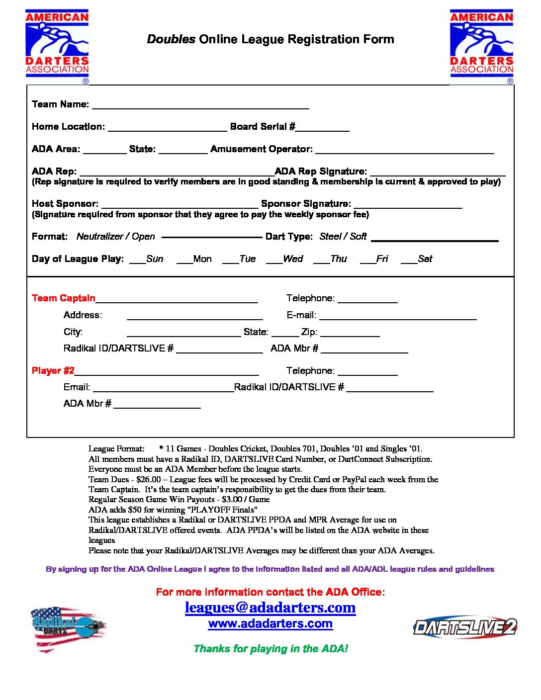 Internet Doubles League Registration Form (new) - ADA - The American ...