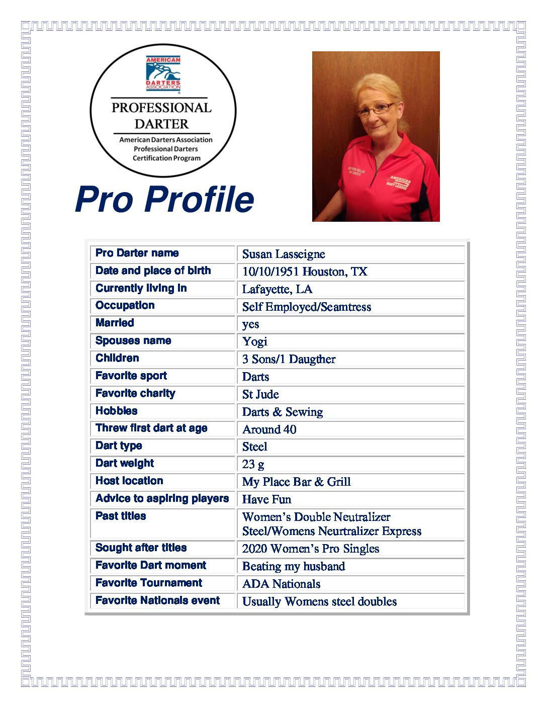2020 ADA Pro Profile Form Susan Lasseinge - ADA - The American Darters ...